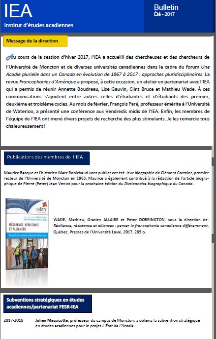 Bulletin | Institut d’études acadiennes